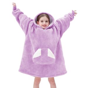 touchat wearable blanket hoodie, oversized sherpa blanket sweatshirt with hood pocket and sleeves, super soft warm plush hooded blanket for kids, one size fits all (purple)