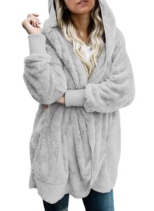 dokotoo grey medium long sleeve fuzzy fluffy sherpa overcoat for women