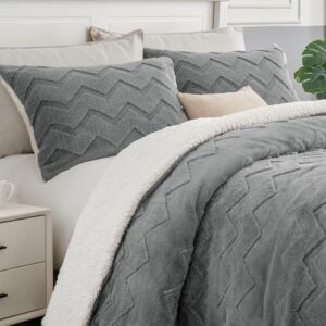 bedelite fluffy king size comforter set - super soft sherpa grey comforter for king size bed, luxury warm bedding set for winter, fuzzy bed set 3 pieces (1 comforter, 2 pillowcases)