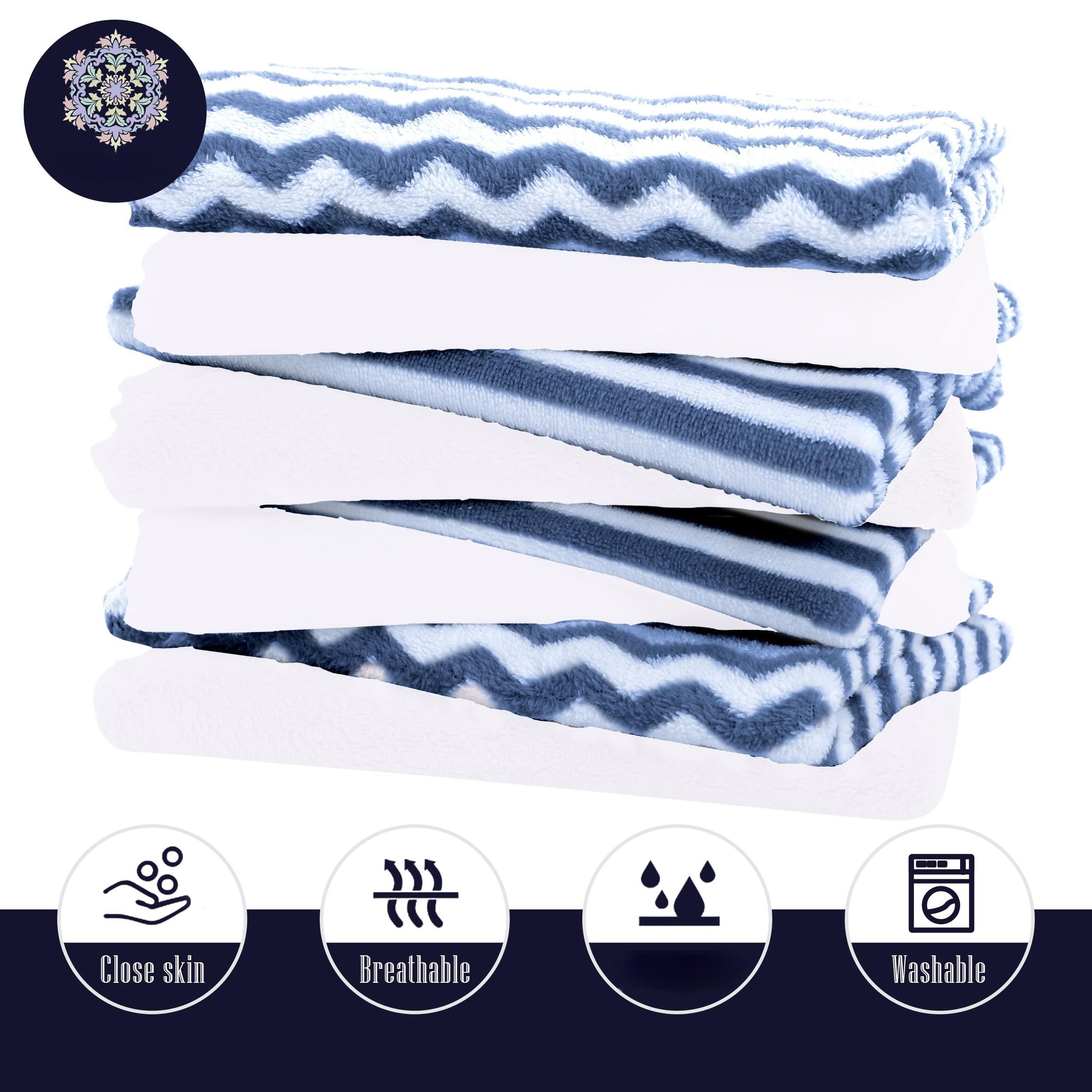 8 Pack Super Soft Baby Burp Cloths, Baby Washcloths, Ultra Absorbent Large Newborn Burping Cloth for Boy and Girl, Milk Spit Up Rags, Unisex for Baby Sensitive Skin, Navy Blue and White, 16 x 12 Inch