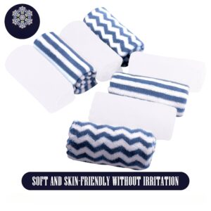 8 Pack Super Soft Baby Burp Cloths, Baby Washcloths, Ultra Absorbent Large Newborn Burping Cloth for Boy and Girl, Milk Spit Up Rags, Unisex for Baby Sensitive Skin, Navy Blue and White, 16 x 12 Inch