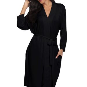 Super Shopping-zone Women's Soft Kimono Robes Short Lightweight Soft Knit Robe Modal Bathrobe Sleepwear, Black