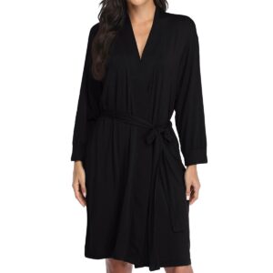 Super Shopping-zone Women's Soft Kimono Robes Short Lightweight Soft Knit Robe Modal Bathrobe Sleepwear, Black