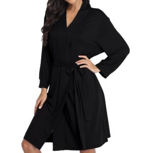 Super Shopping-zone Women's Soft Kimono Robes Short Lightweight Soft Knit Robe Modal Bathrobe Sleepwear, Black