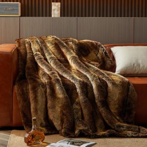 homfine luxury faux fur blanket - super thick warm long fluff fuzzy throw blanket for bed, sofa, couch, home decor with soft cozy plush velvet back, 60"x80", deluxe brown