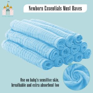 Cute Castle 12 Pack Muslin Burp Cloths for Baby - Ultra-Soft 100% Cotton Baby Washcloths - Large 20'' by 10'' Super Absorbent Milk Spit Up Rags - Burpy Cloths for Unisex, Boy, Girl - Aquamarine