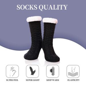 SDBING Women's Winter Super Soft Warm Cozy Fuzzy Fleece-Lined with Grippers Slipper Socks (Black)