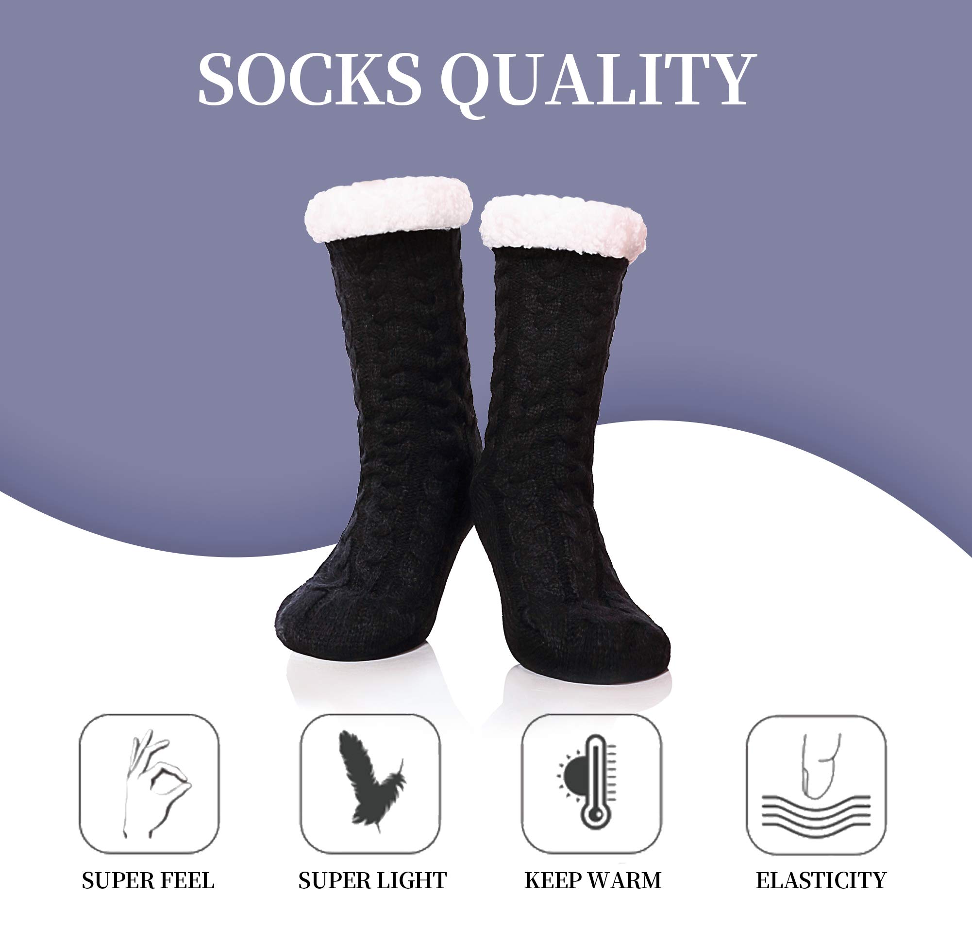 SDBING Women's Winter Super Soft Warm Cozy Fuzzy Fleece-Lined with Grippers Slipper Socks (Black)