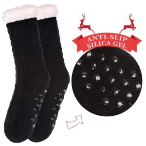 SDBING Women's Winter Super Soft Warm Cozy Fuzzy Fleece-Lined with Grippers Slipper Socks (Black)