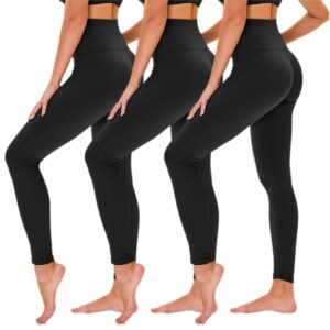 high waisted leggings for women - no see through tummy novelty workout yoga pants with pockets reg & plus black/black/black