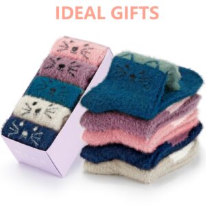 SISOSOCK 5 Pairs Fuzzy Cozy Socks for Women Soft Comfy Warm Home Sleep Casual Cute Socks Gifts for Women