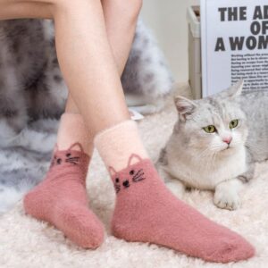 SISOSOCK 5 Pairs Fuzzy Cozy Socks for Women Soft Comfy Warm Home Sleep Casual Cute Socks Gifts for Women