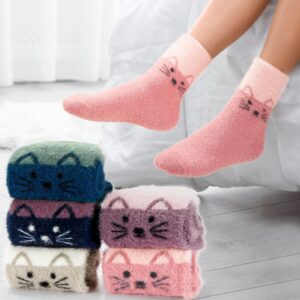 SISOSOCK 5 Pairs Fuzzy Cozy Socks for Women Soft Comfy Warm Home Sleep Casual Cute Socks Gifts for Women