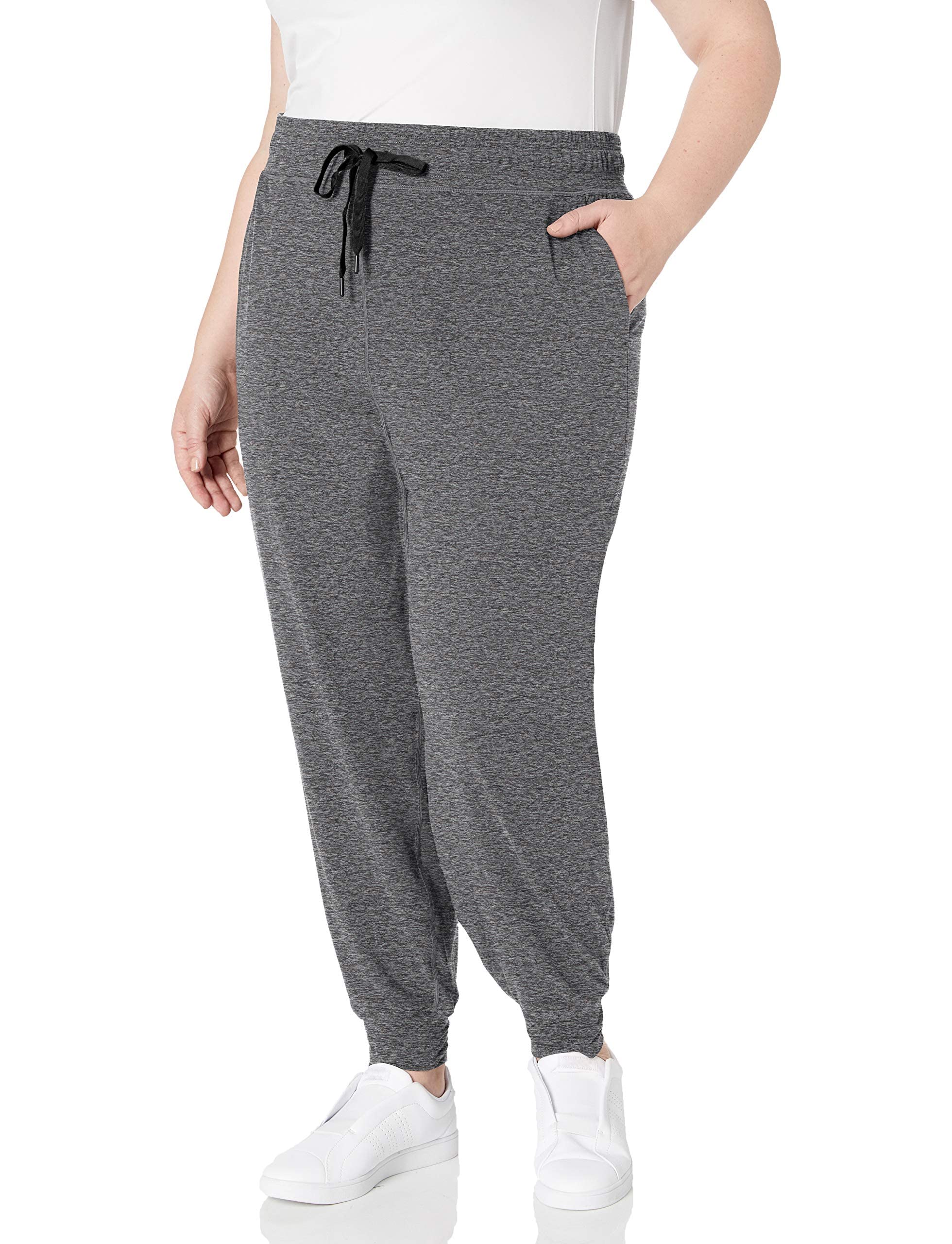 Amazon Essentials Women's Brushed Tech Stretch Jogger Pant (Available in Plus Size), Dark Grey Space Dye, Medium