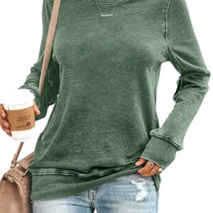 SENSERISE Womens Casual Crewneck Sweatshirt Long Sleeve Solid Color Shirt Soft Lightweight Loose Top(Solid Green,S)