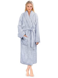 pavilia premium womens plush soft robe fluffy, warm, fleece sherpa shaggy bathrobe (s/m, light blue)