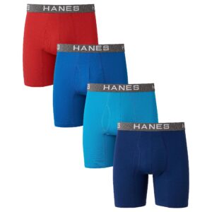 hanes ultimate men's comfort flex fit boxer briefs, ultra soft cotton modal blend, red/blue/navy-4 pack, x-large