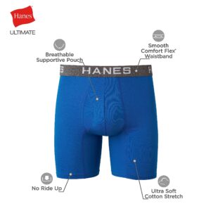 Hanes Ultimate Men's Comfort Flex Fit Boxer Briefs, Ultra Soft Cotton Modal Blend, Red/Blue/Navy-4 Pack, X-Large