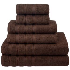 american soft linen 100% turkish carde cotton 6 piece towel set, 560 gsm towels for bathroom, super soft 2 bath towels 2 hand towels 2 washcloths, dark brown