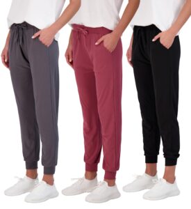 real essentials women's lounge jogger soft teen sleepwear pajamas fashion loungewear yoga pant active athletic track running workout casual wear ladies sweatpants pockets, set 6, xl, pack of 3