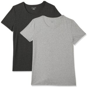 amazon essentials women's classic-fit short-sleeve crewneck t-shirt, pack of 2, charcoal heather/light grey heather, large