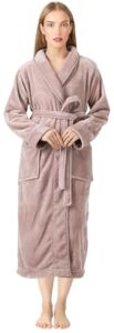 ny threads women fleece shawl collar bathrobe plush long robe, x-large, taupe