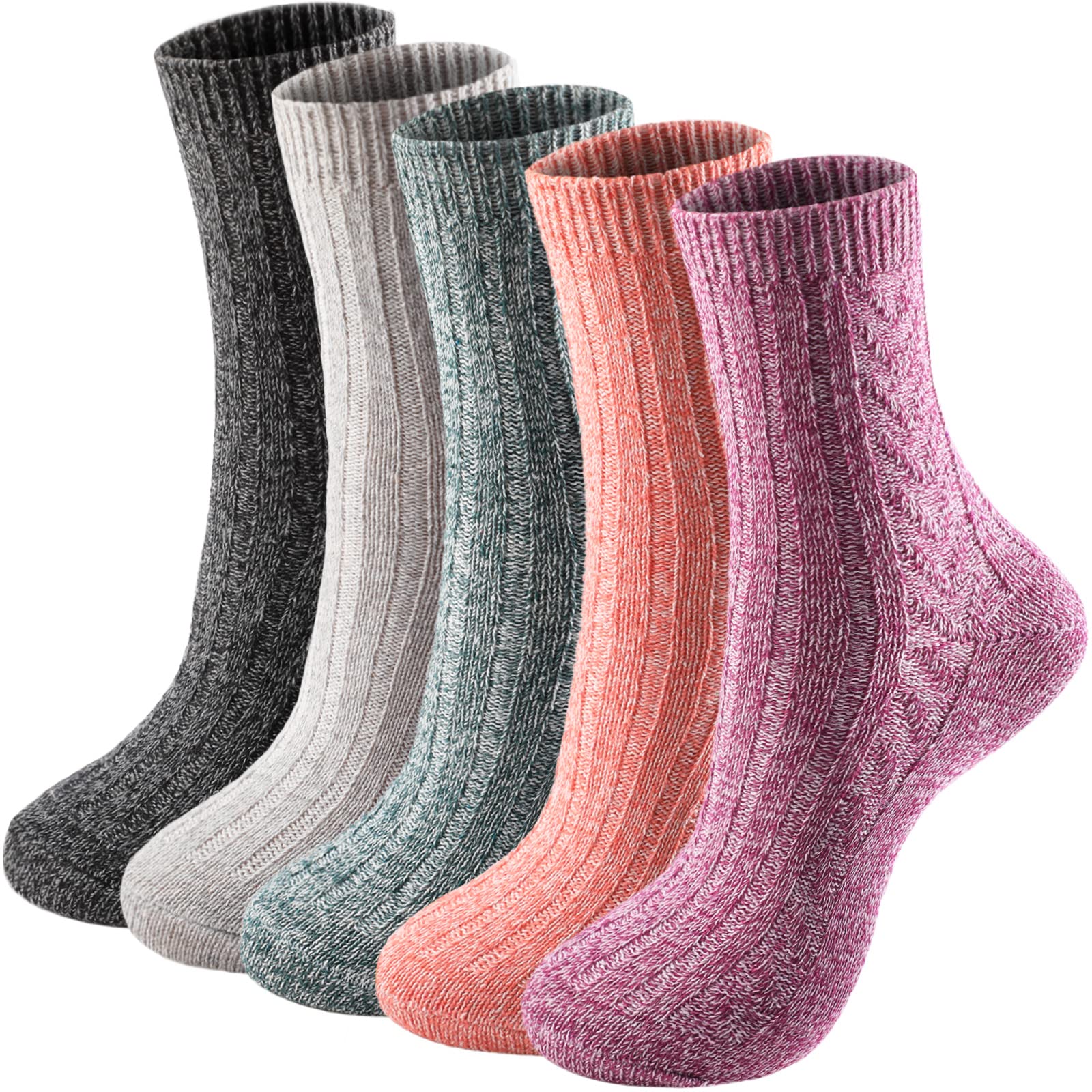 5 Pairs Cozy Thick Wool Socks - Warm and Comfortable Crew Socks for Women and Men, Soft Winter Cabin Socks, Wool Sock Gifts