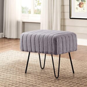 home soft things super mink faux fur gray ottoman bench 19" x 13" x 17", charcoal, living room foot rest stool entryway makeup bench end of bed bedroom home decor chair for sitting