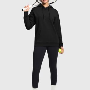 THE GYM PEOPLE Women's Basic Pullover Hoodie Loose fit Ultra Soft Fleece hooded Sweatshirt With Pockets (fleece lined-Black, Large)