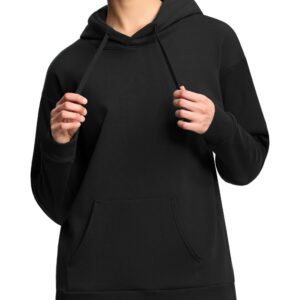 THE GYM PEOPLE Women's Basic Pullover Hoodie Loose fit Ultra Soft Fleece hooded Sweatshirt With Pockets (fleece lined-Black, Large)