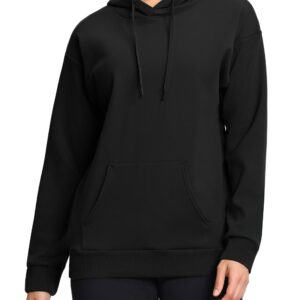 THE GYM PEOPLE Women's Basic Pullover Hoodie Loose fit Ultra Soft Fleece hooded Sweatshirt With Pockets (fleece lined-Black, Large)