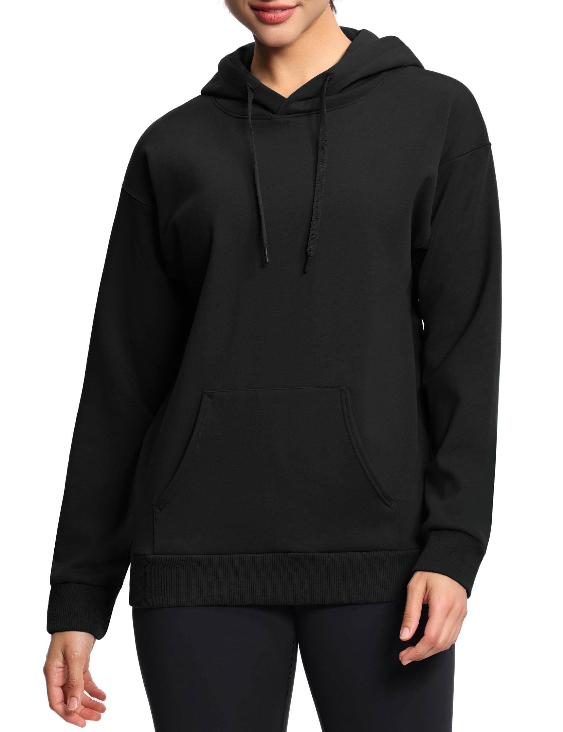 THE GYM PEOPLE Women's Basic Pullover Hoodie Loose fit Ultra Soft Fleece hooded Sweatshirt With Pockets (fleece lined-Black, Large)