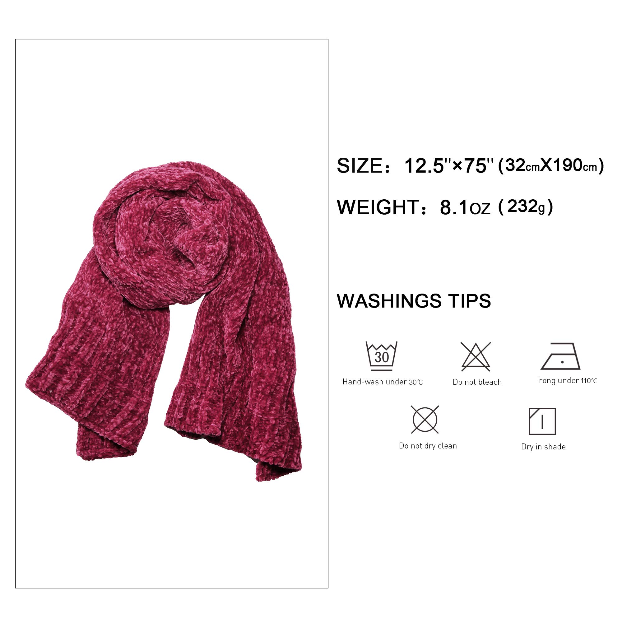 SOJOS Lightweight Ultra Soft Chenille Ribbed Thick Scarf Knit Shawl for Women for Fall Winter Shawl Wrap SC326 with Rose