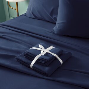 BYSURE 6 Pieces Bed Sheets Set(Queen, Blue Navy) - Hotel Luxury Super Soft 1800 Thread Count 100% Microfiber Sheets with Deep Pockets, Wrinkle & Fade Resistant