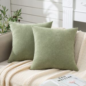 gawamay decorative square throw pillow covers 18x18 inch set of 2, super soft chenille farmhouse fall pillowcase for living room bedroom sofa couch cushion cover fundas para cojines sage green 45x45cm