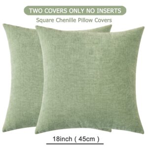 GAWAMAY Decorative Square Throw Pillow Covers 18x18 Inch set of 2, Super Soft Chenille Farmhouse Fall Pillowcase for Living Room Bedroom Sofa Couch Cushion Cover Fundas Para Cojines Sage Green 45x45cm