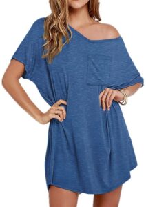 ekouaer womens tshirt nightgown cotton v neck sleepshirts comfy casual nightshirt for women, peacock blue, xx-large