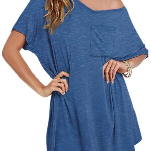 Ekouaer Womens Tshirt Nightgown Cotton V Neck Sleepshirts Comfy Casual Nightshirt for Women, Peacock Blue, XX-Large