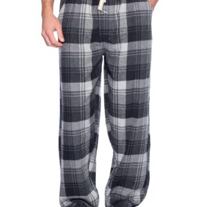 Ashford & Brooks Mens Super Soft Flannel Plaid Pajama Sleep Pants - Grey Plaid - Large