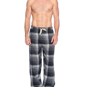 Ashford & Brooks Mens Super Soft Flannel Plaid Pajama Sleep Pants - Grey Plaid - Large