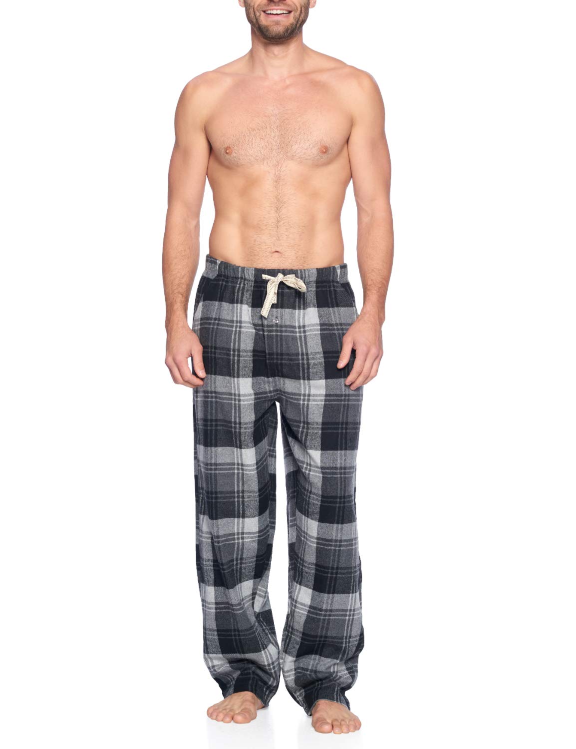 Ashford & Brooks Mens Super Soft Flannel Plaid Pajama Sleep Pants - Grey Plaid - Large