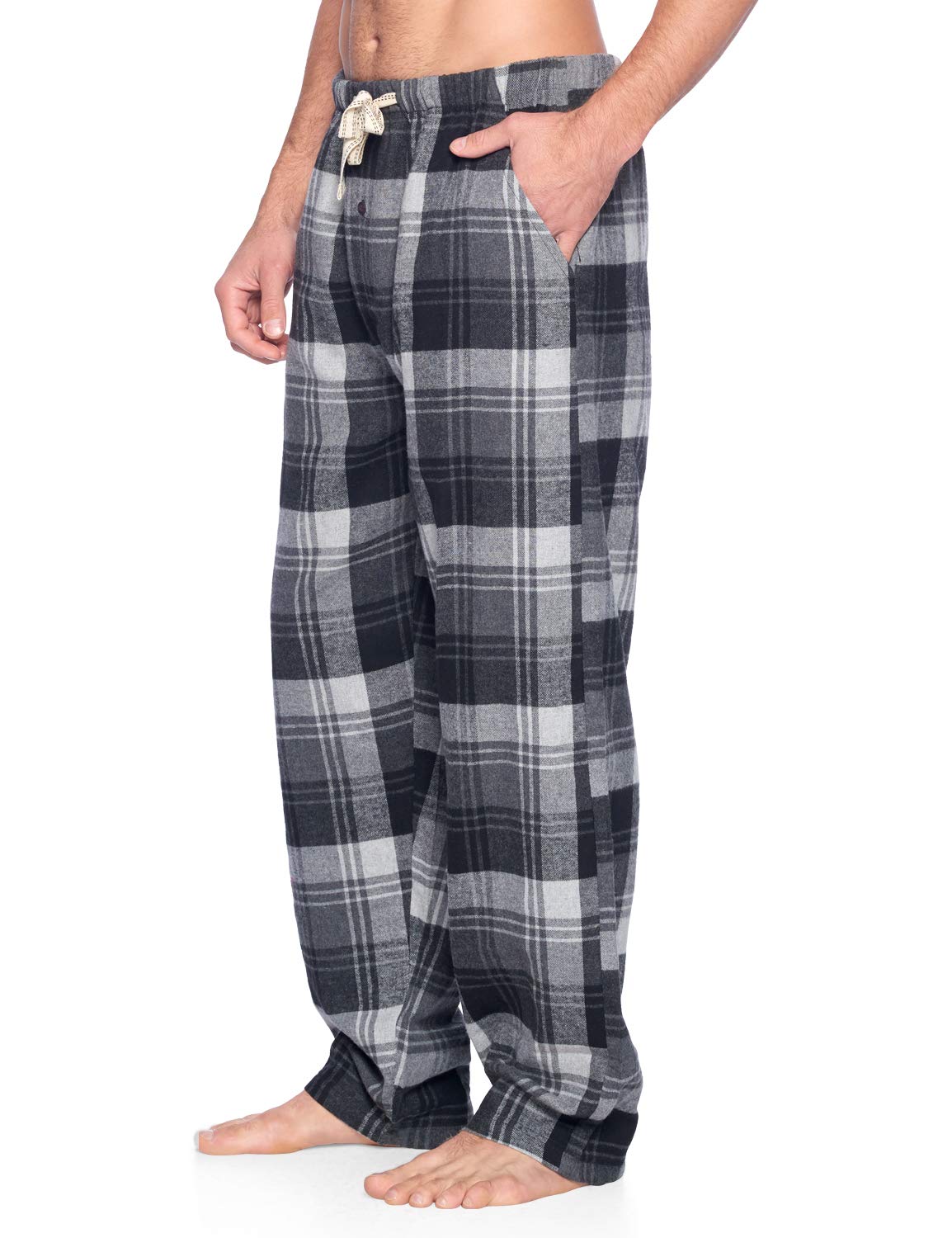 Ashford & Brooks Mens Super Soft Flannel Plaid Pajama Sleep Pants - Grey Plaid - Large