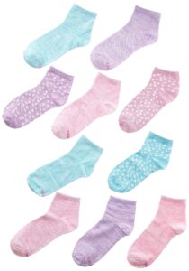 hanes girls' big comfortsoft socks, ankle & no show soft stretch, 10-pack, ankle-pink/lavender/teal-10 pack, small