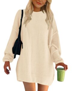 btfbm 2024 womens sweaters casual crewneck long sleeve oversized sweater dress fall winter loose slouchy soft pullover(solid beige, medium)