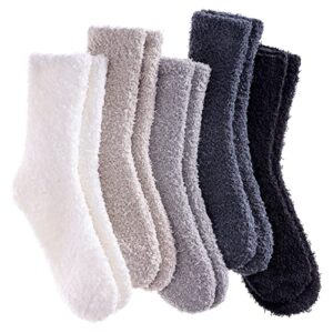 lanleo 5/6 pairs womens super soft fuzzy plush warm winter home sleeping slipper socks 5 pairs solid color style