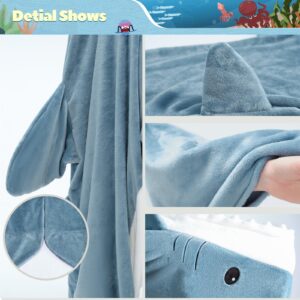 Touchat Shark Blanket for Adult Super Soft Cozy Flannel Throw Wearable Blanket, Cartoon Animals Shark Blanket Hoodie, Sleeping Bag Cosplay Shark Costume Blanket Gifts for Shark Lovers (Blue, XL)