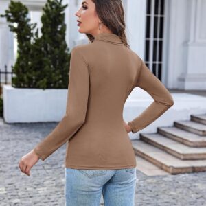 Ekouaer Women's Turtleneck Long Sleeve Shirts Lightweight Base Layer Solid Slim Fit Tops Brown S