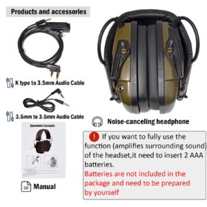 HYSHIKRA Sound Amplification Electronic Shooting Earmuff with PTT for Baofeng BF-888S UV5R Retevis RT22 RT27 RT15 RT19 Kenwood Two Way Radio