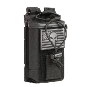 radio holder radio pouch molle radio holster tactical radio holder radio case duty belt accessories military heavy duty radio bag for walkie talkies adjustable storage with patch（punisher skull flag）