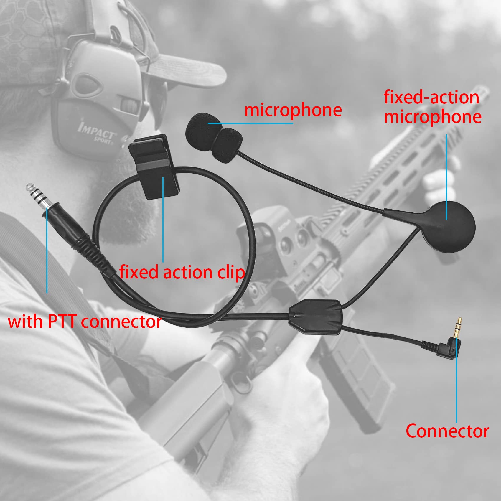 COMBATGEAR Y cable Connector Boom Mic U94 PTT for Howard Leight Safety Earmuffs,Compatible with Sordi Supree Pro X Earmuffs Convert into Communicated Headset